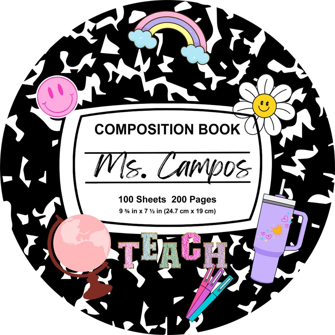 Retro Teacher Composition Notebook Coaster: Glittery Design (PNG ...