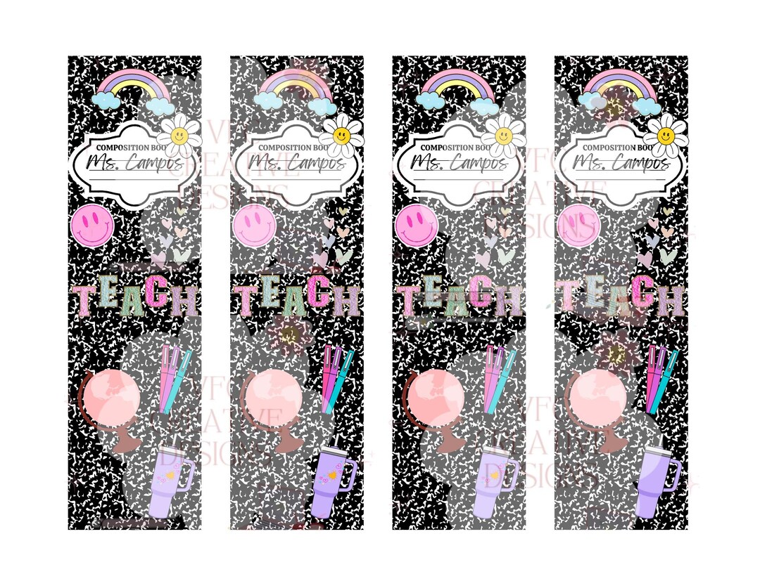 Retro Teacher Composition Notebook: Glittery Design Bookmarks (PNG ...