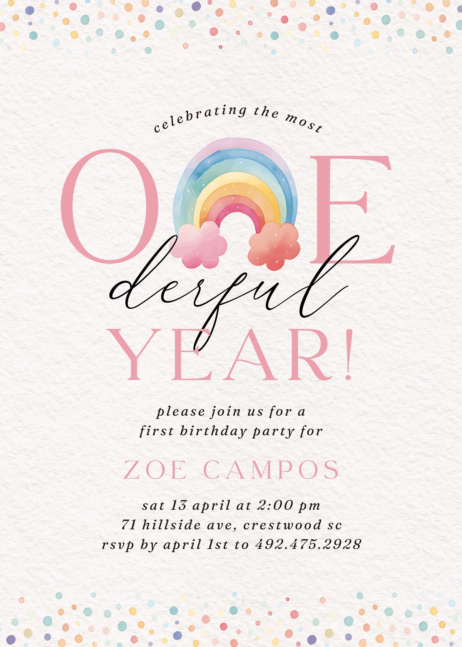 Onederful Rainbow W/ Clouds Birthday Invite - Etsy