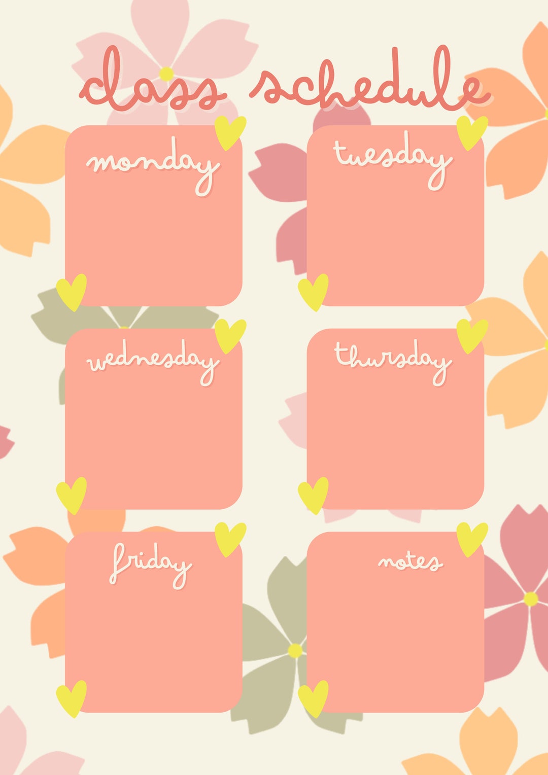 Pink, Yellow Cute Class Schedule - Etsy