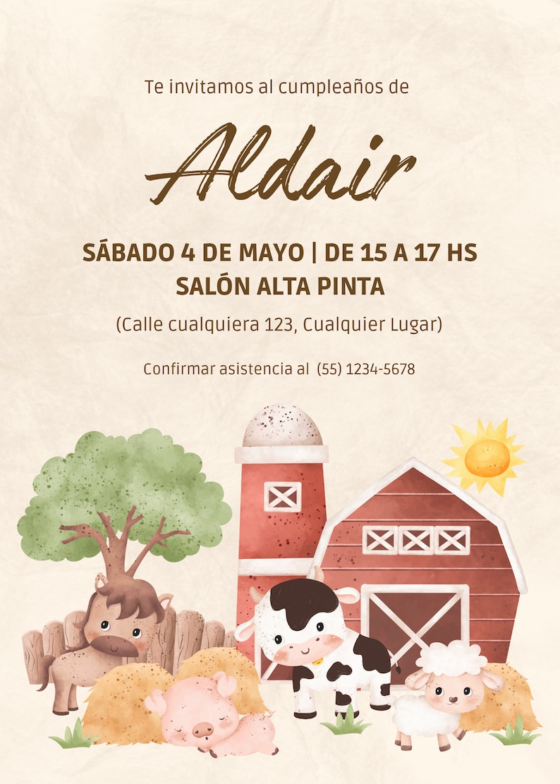 Spanish Red Barn W/ Farm Animals Birthday Invite - Etsy
