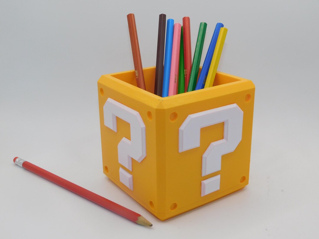 Question Mark Block Pencil Holder Super Mario Desk Tidy Geek Gift for ...