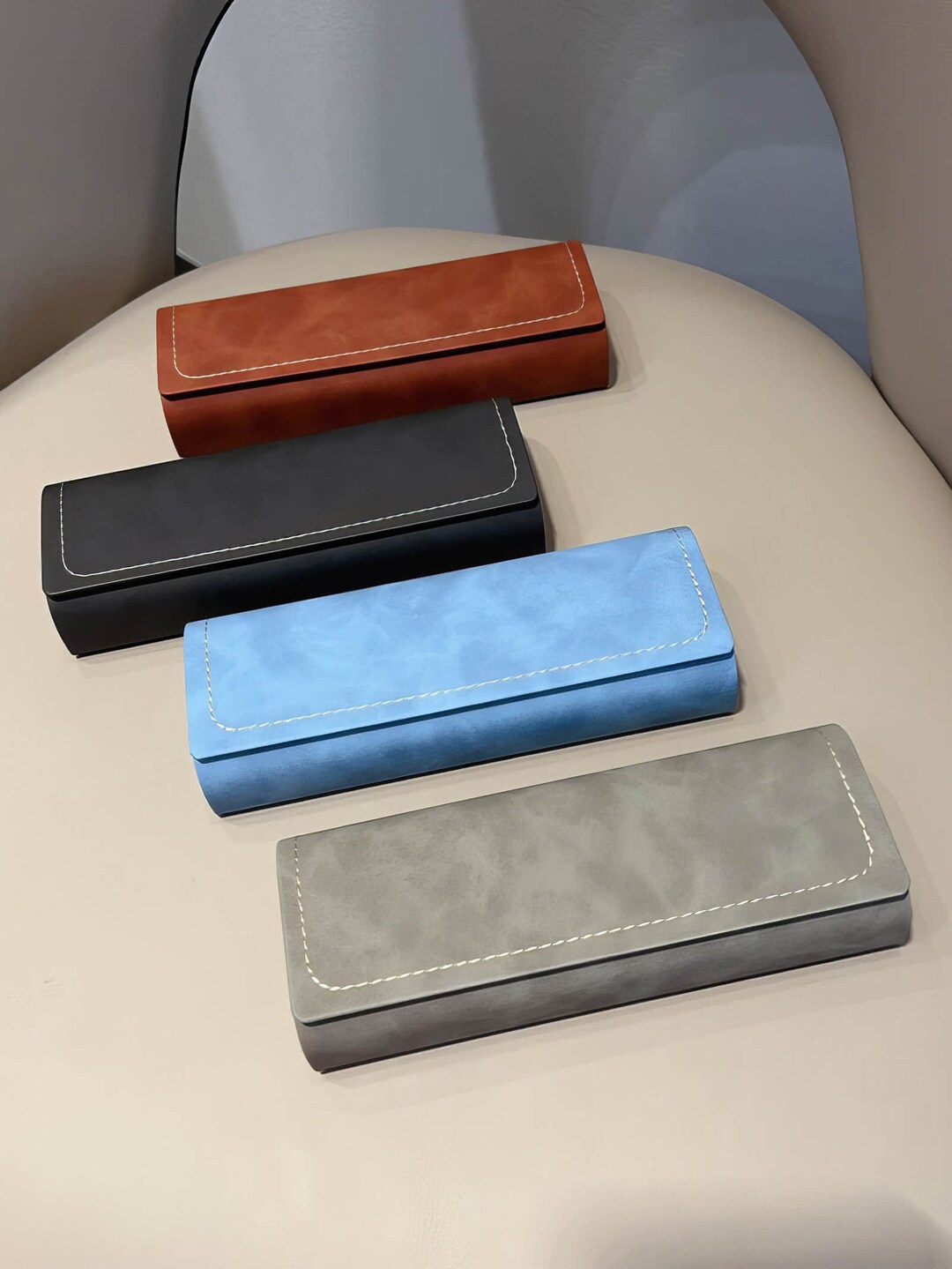 Solid Color Leather Magnetic Folding Hard Glasses Case, Portable ...