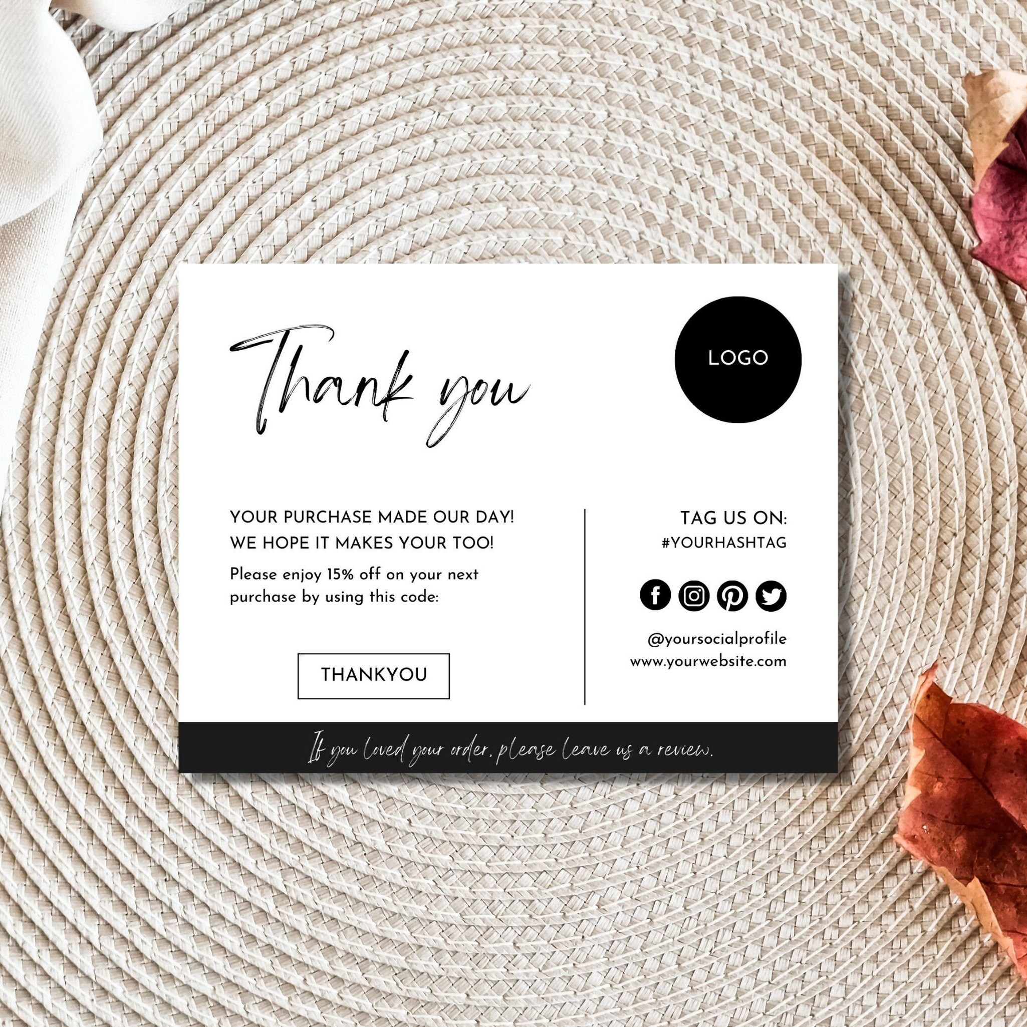 Business Thank You Card Template, Minimalist Thank You for Your Order ...
