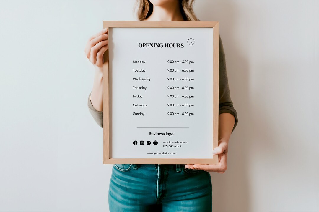 Opening Hours Sign Template, Editable Business Hours Sign, Salon Hours ...