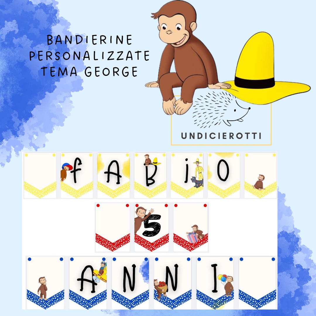 Curious George Theme Digital Birthday Flags, Personalized Birthday ...