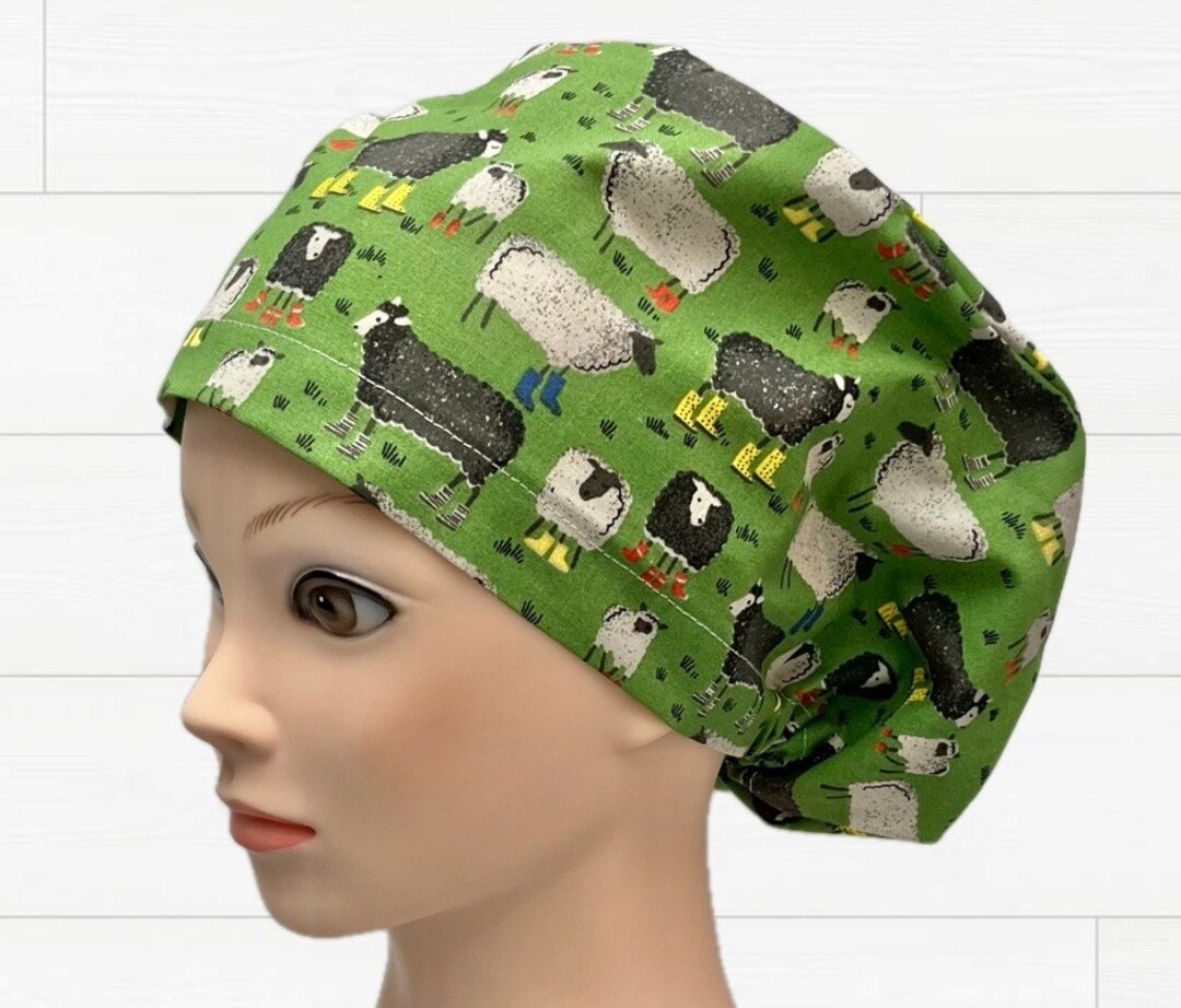Sheep in Rain Boots, Euro Scrub Cap for Women, Adjustable Scrub Caps ...