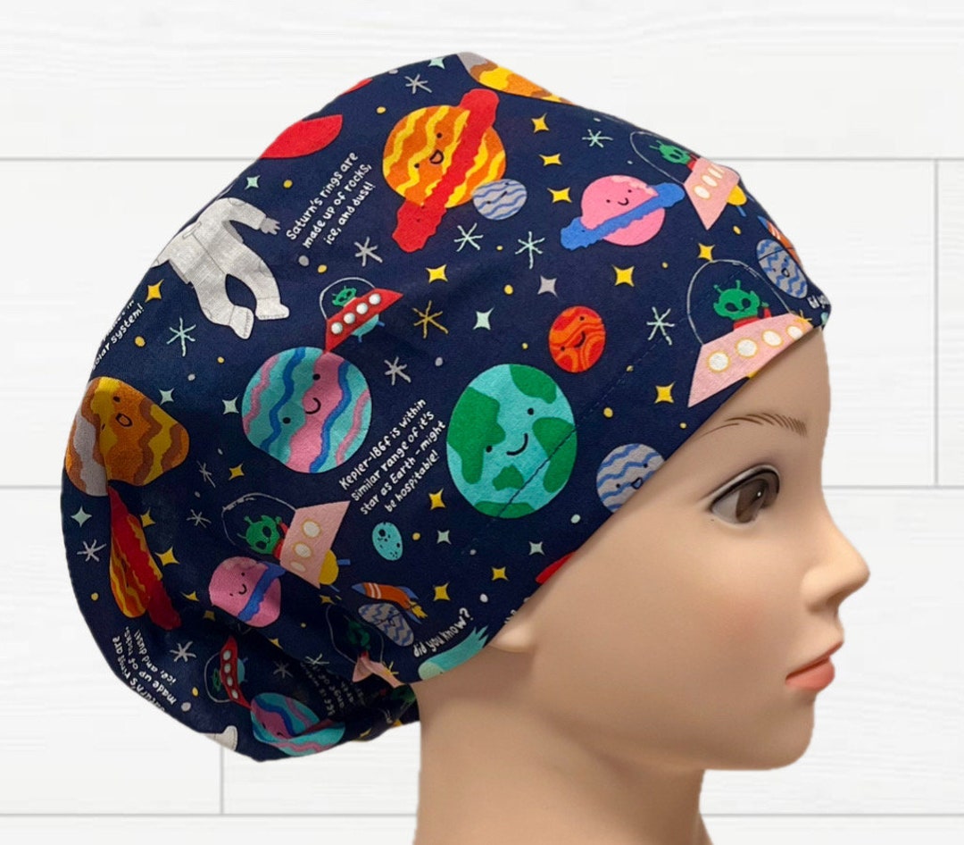 Outer Space Cute Kawaii Planets Euro Scrub Cap, Nurse Surgical Hat for ...