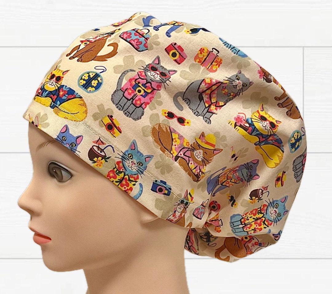 Summer Vacation Cats Euro Scrub Cap, Scrub Caps for Women, Surgical ...