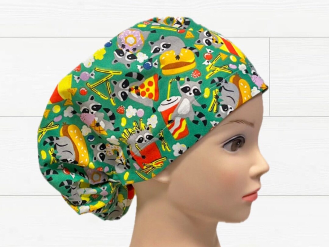 Racoons With Food, Funny Euro Scrub Cap, Scrub Caps for Women, Surgical ...
