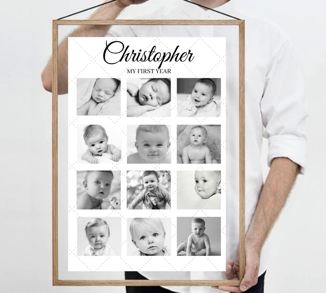 Babys First Year Poster, Canva Template, 1st Birthday Photos Print, My ...
