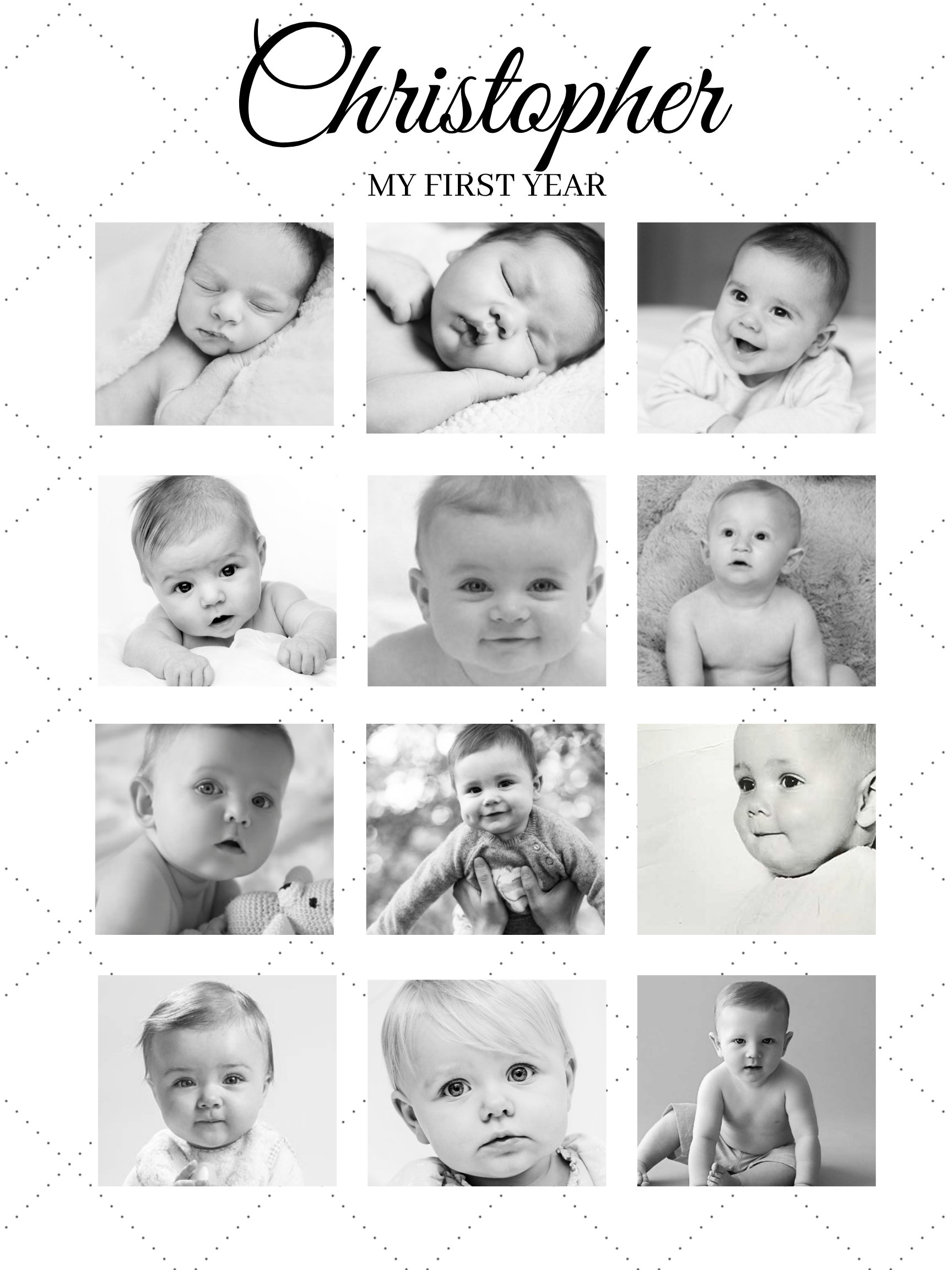 Babys First Year Poster, Canva Template, 1st Birthday Photos Print, My ...