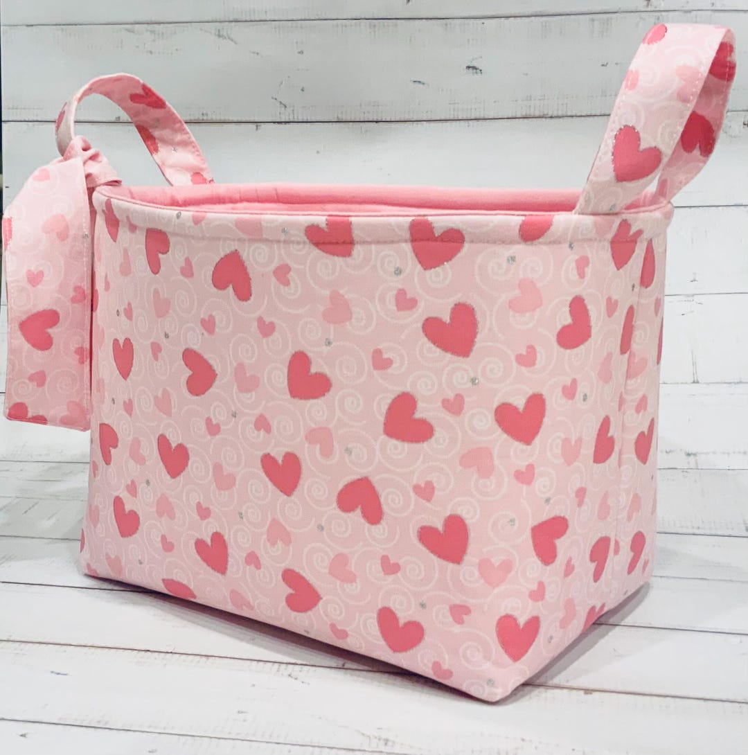 Pink Hearts Fabric Basket, Valentines Day, Gift Basket, Housewarming ...
