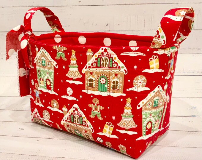 Gingerbread House Quilted Fabric Basket, Holiday Decor, Storage, Gift ...