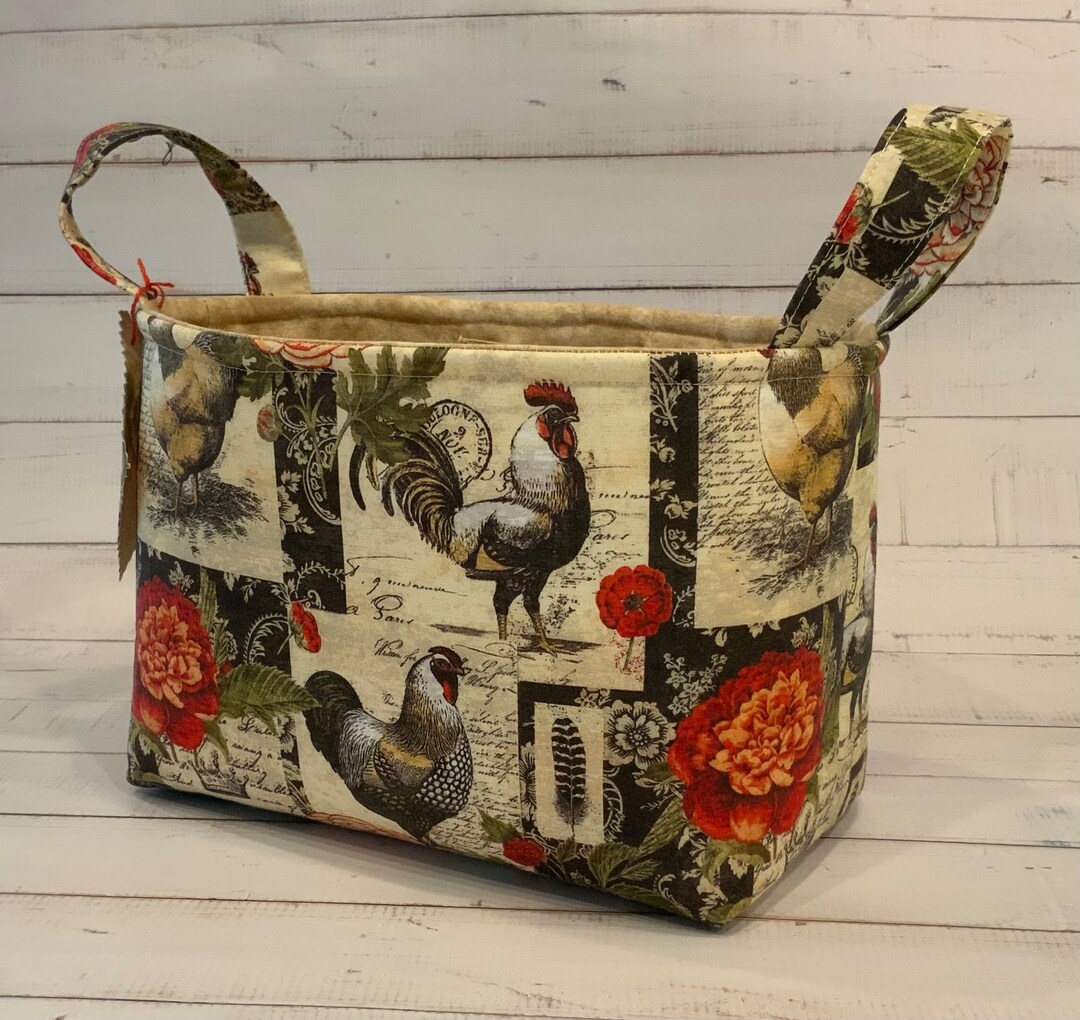Fabric Basket/bin, Farmhouse, Roosters, Storage, Gift Basket, Home ...