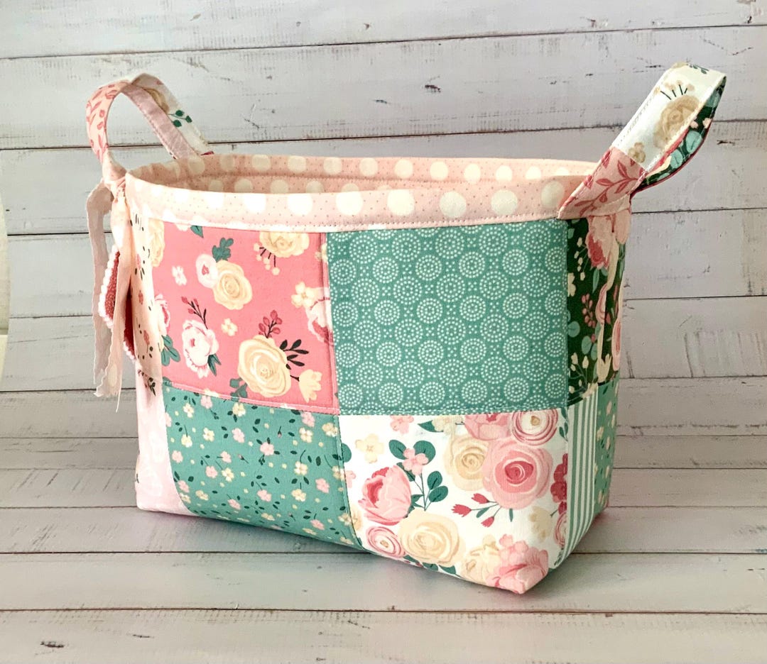 Quilted Patchwork Fabric Basket, Handmade, Storage, Organizer, Gift ...