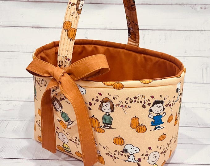 Snoopy and Friends Fall Fabric Basket With Handle, Trick or Treat, Fall ...