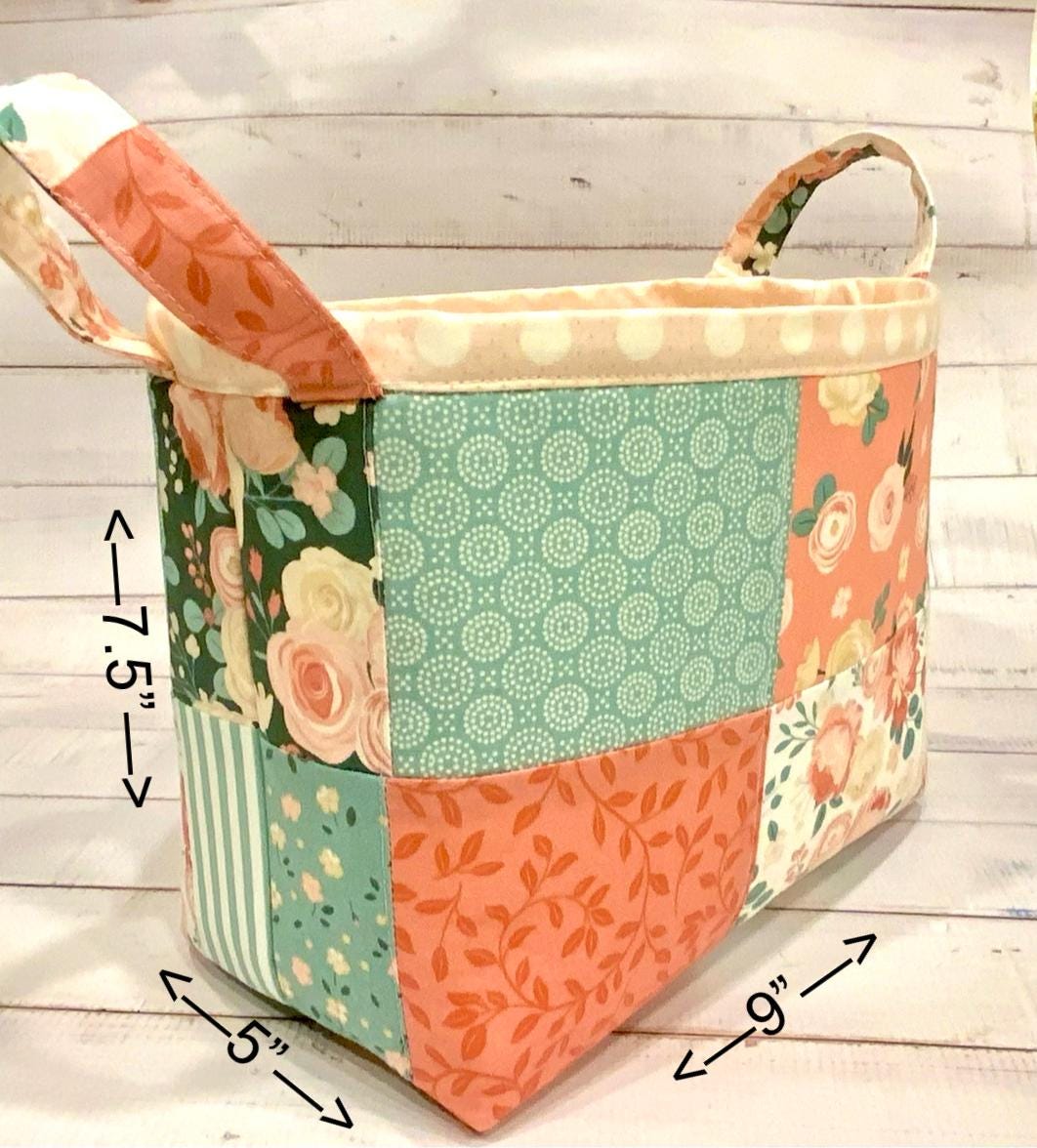 Quilted Patchwork Fabric Basket, Handmade, Storage, Organizer, Gift ...