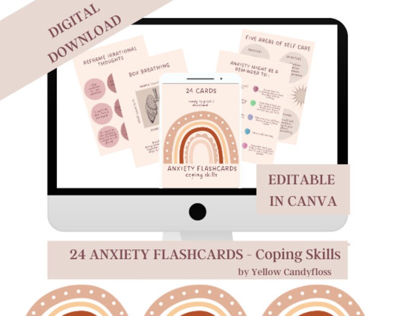 24 Anxiety Coping Skill Flashcard Canva Templates Anxiety - Etsy