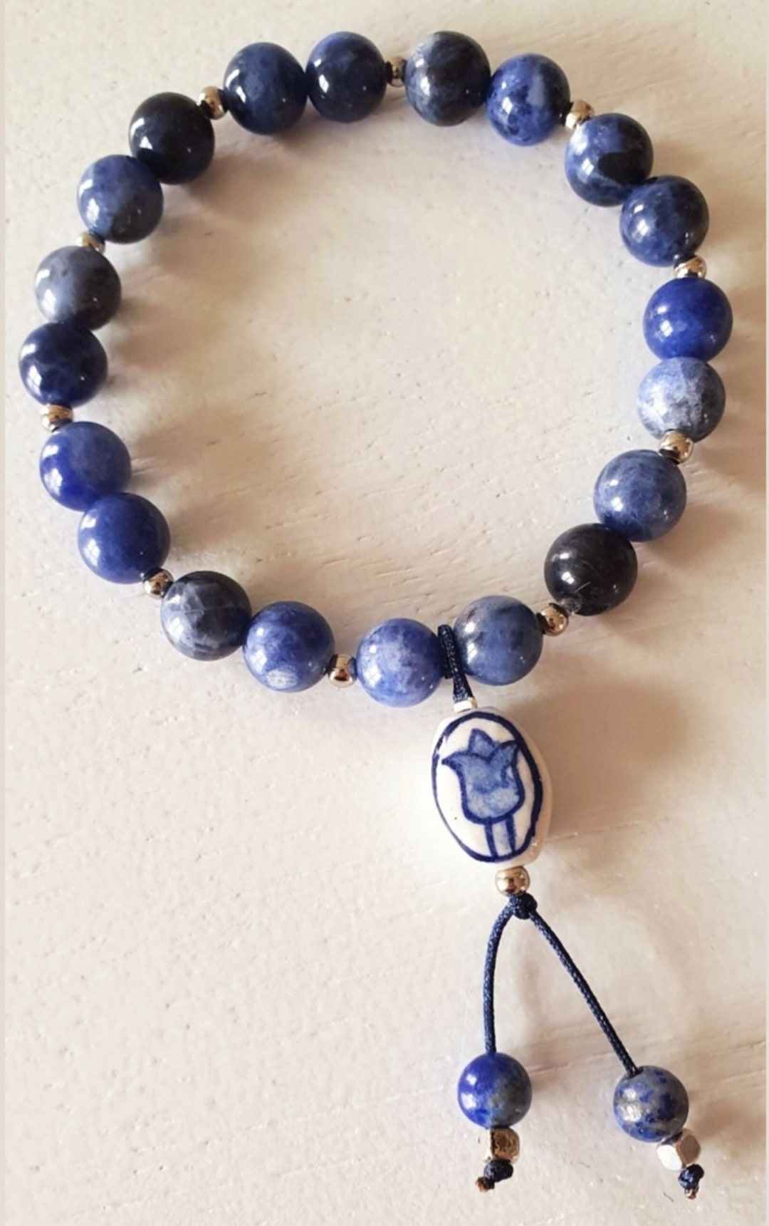 Delft Blue Bracelet With Sodalite & Lapis Lazuli Gemstone/ Dutch Style ...