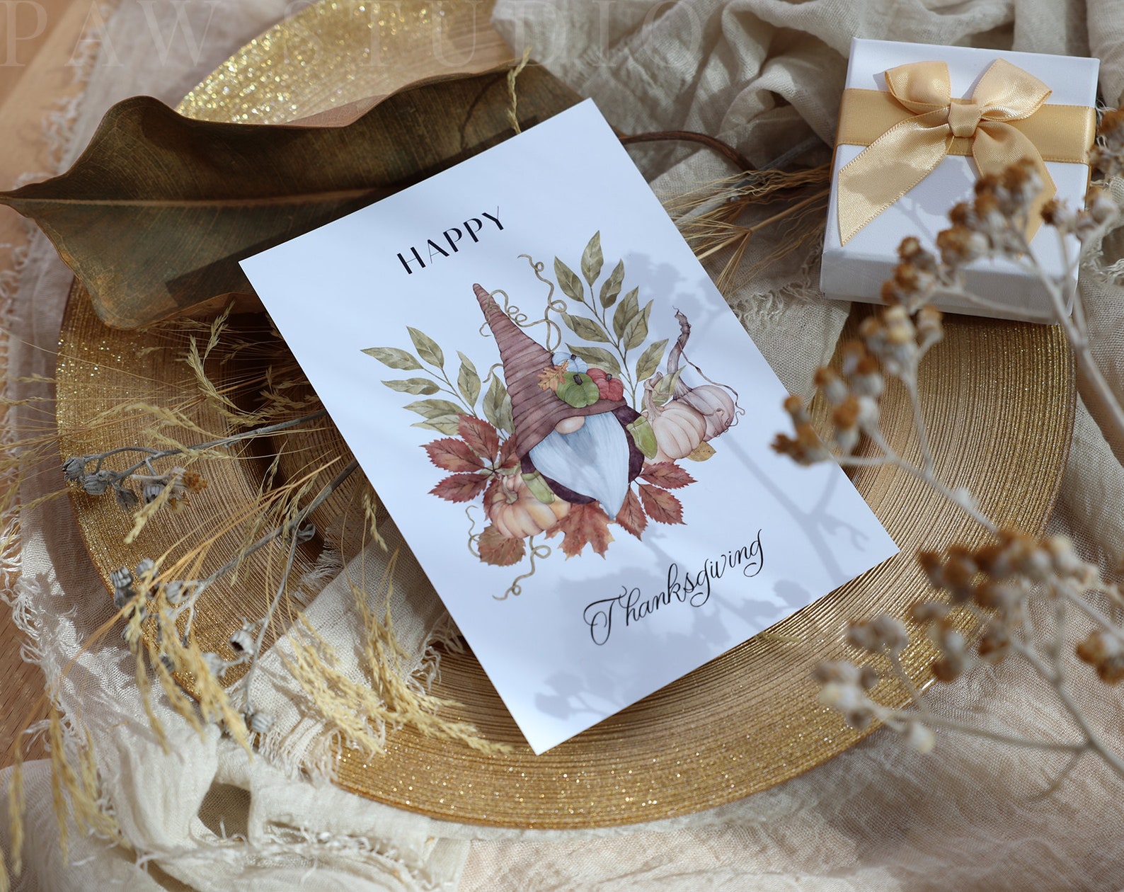 Happy Thanksgiving Greeting Card Autumn Gnome Floral Pumpkin - Etsy
