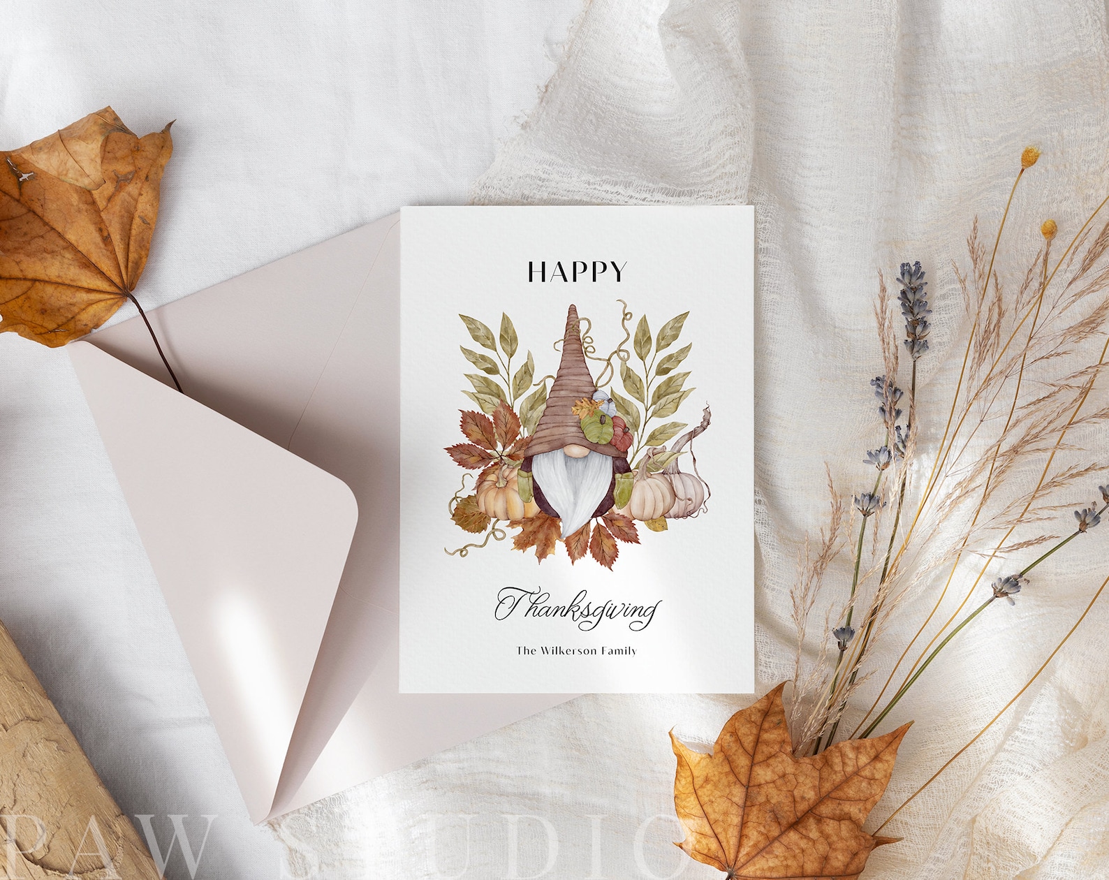 Happy Thanksgiving Greeting Card Autumn Gnome Floral Pumpkin - Etsy