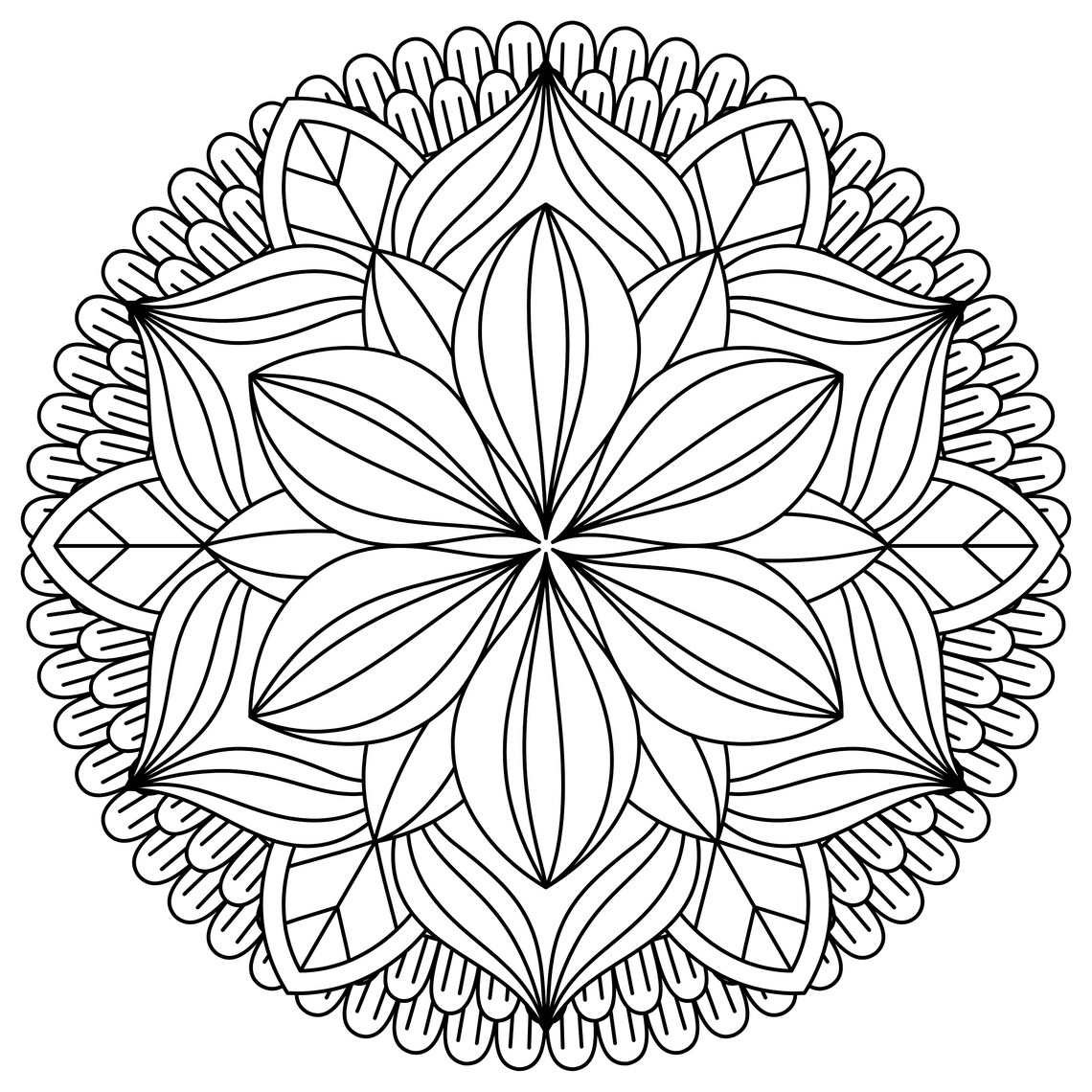Circular Petal Mandala - 6-point Mandala - Printable Zentangle Mandala ...
