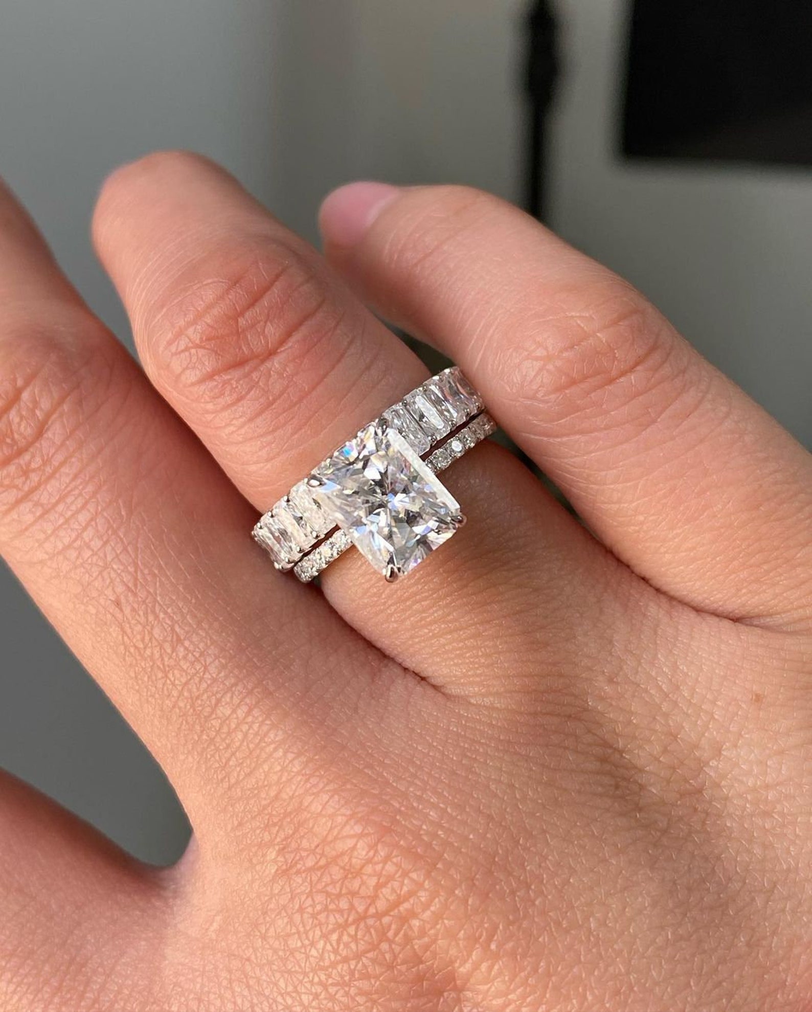 Radiant Cut Moissanite Engagement Ring Set, 4 Carat Radiant Cut Diamond ...