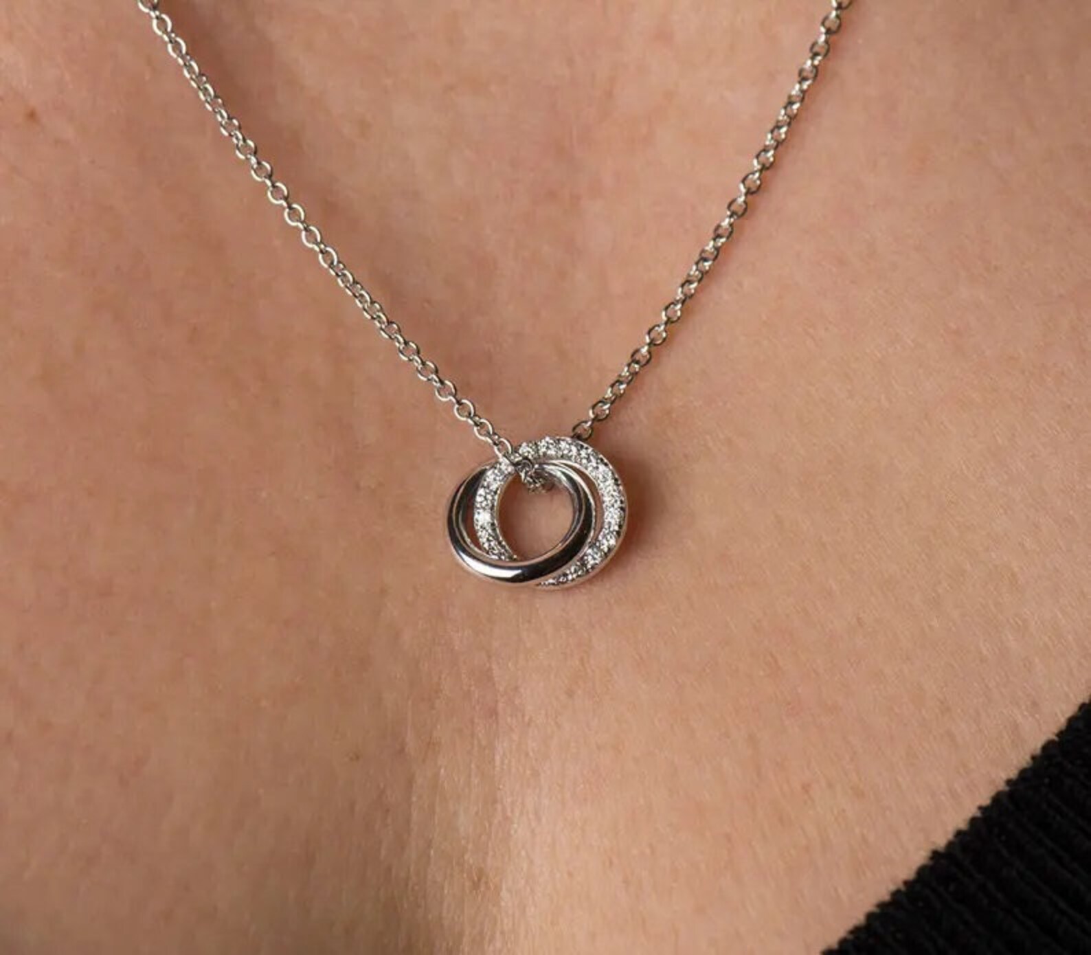 14k Gold Necklace, Two Interlocking Necklace, 18K White Gold Necklace ...