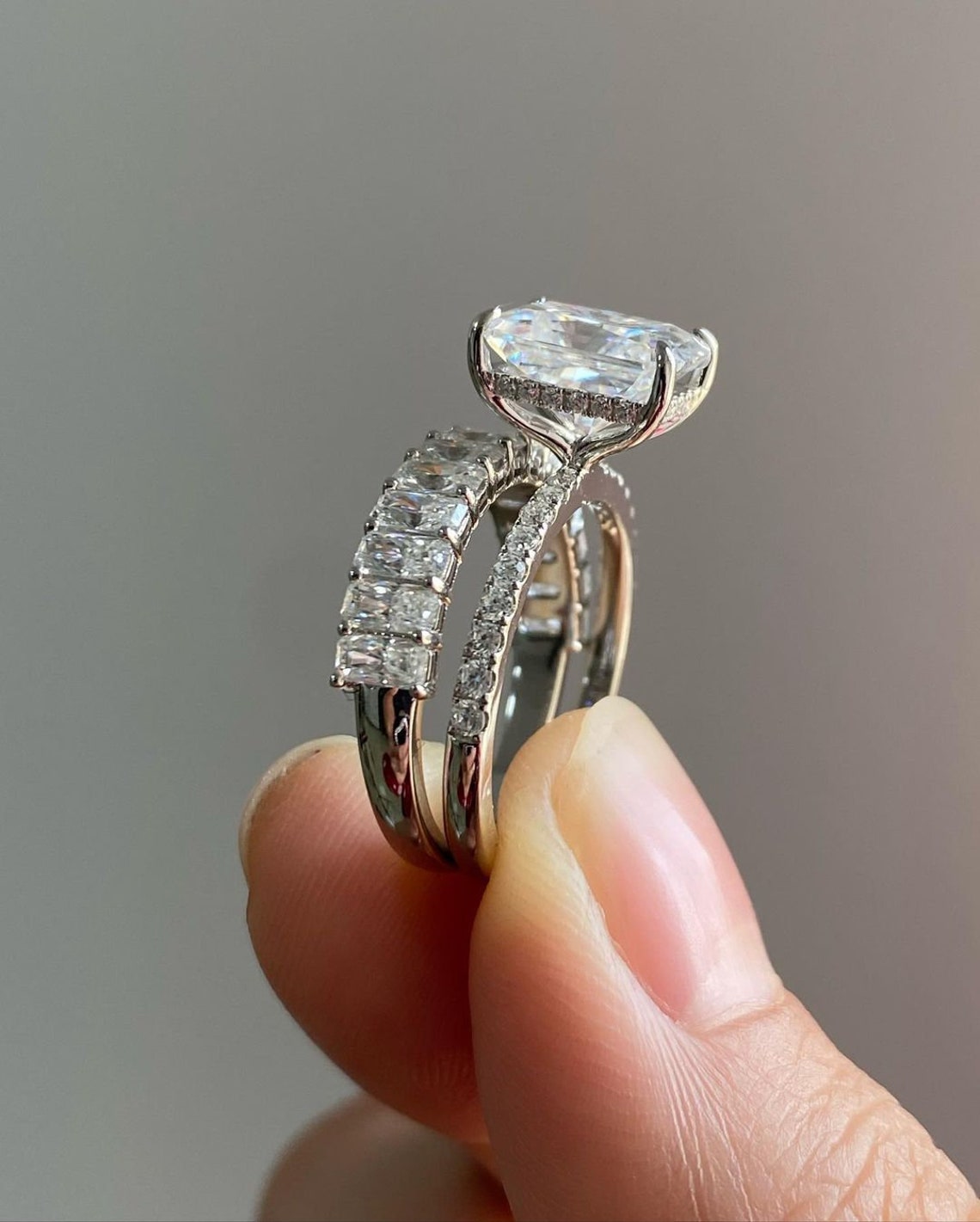Radiant Cut Moissanite Engagement Ring Set, 4 Carat Radiant Cut Diamond ...