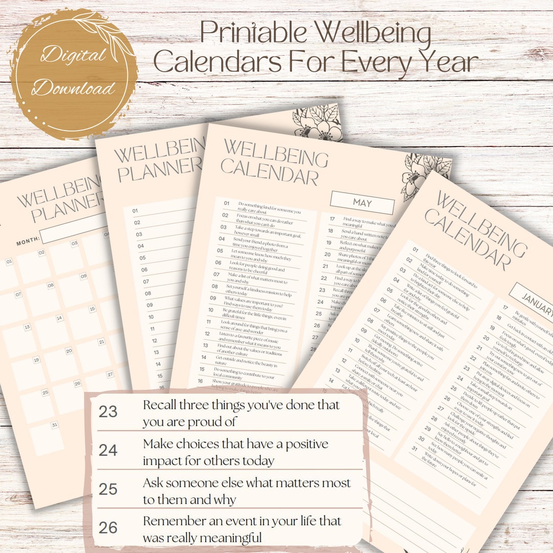 Wellbeing Calendar, Printable Wellbeing Planner, Actions for Mental ...