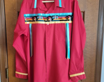 Large Mens Short Sleeve Ribbon Shirt, Regalia, Pow Wow - Etsy