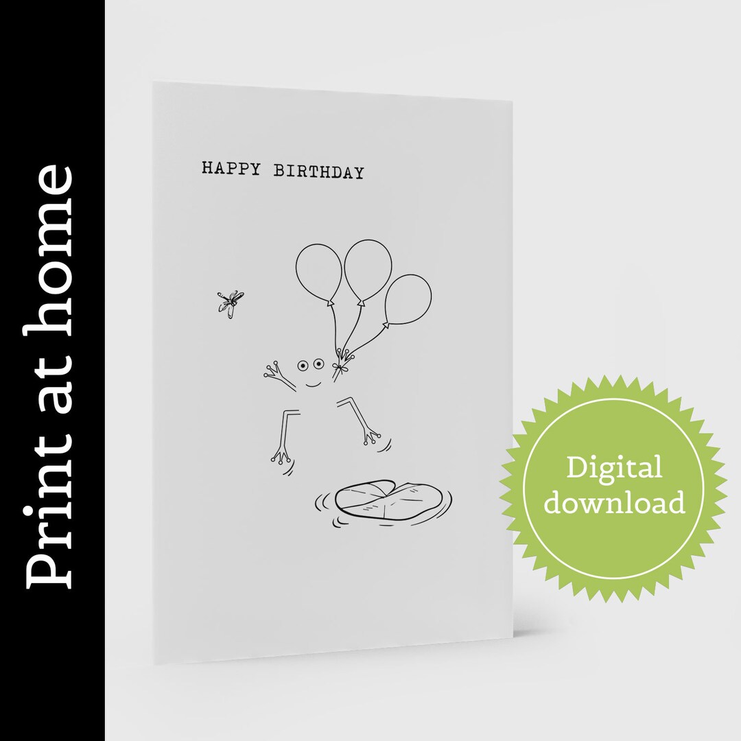 DIGITAL DOWNLOAD: 'frog & Balloons' Fingerprint Birthday Card - Etsy