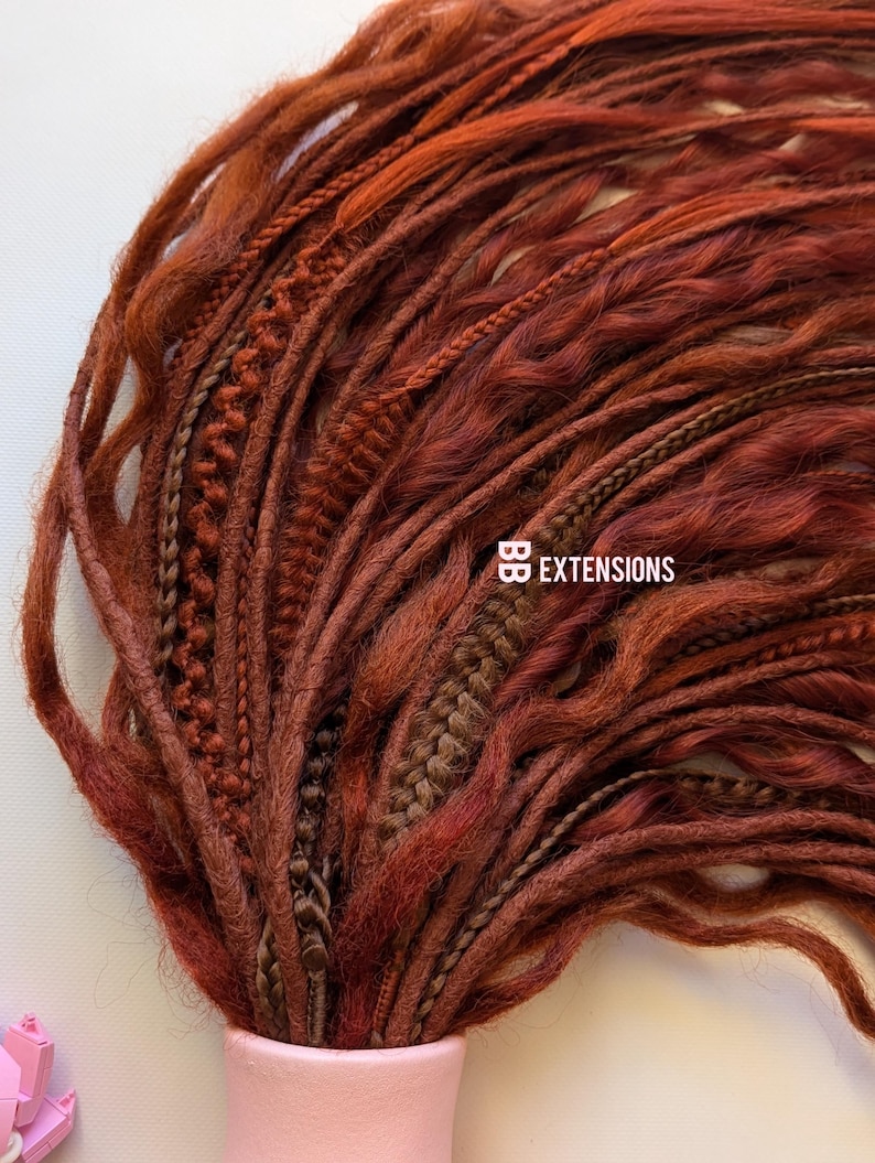Red Brown Crochet Dreads: Braided Boho Hair Extensions, 24 Inch DE Set ...