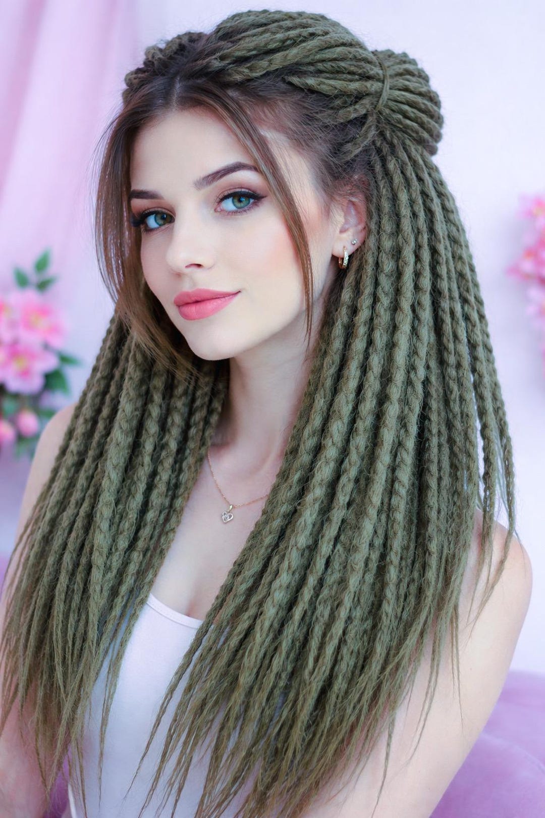 Oliva Green Crochet Dreads: Double Ended Kanekalon Hair Extensions ...