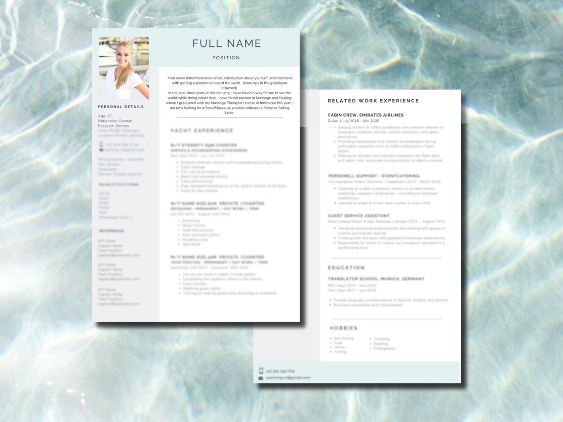 Yachting CV Template | Yacht Crew CV | Superyacht CV Canva Template ...