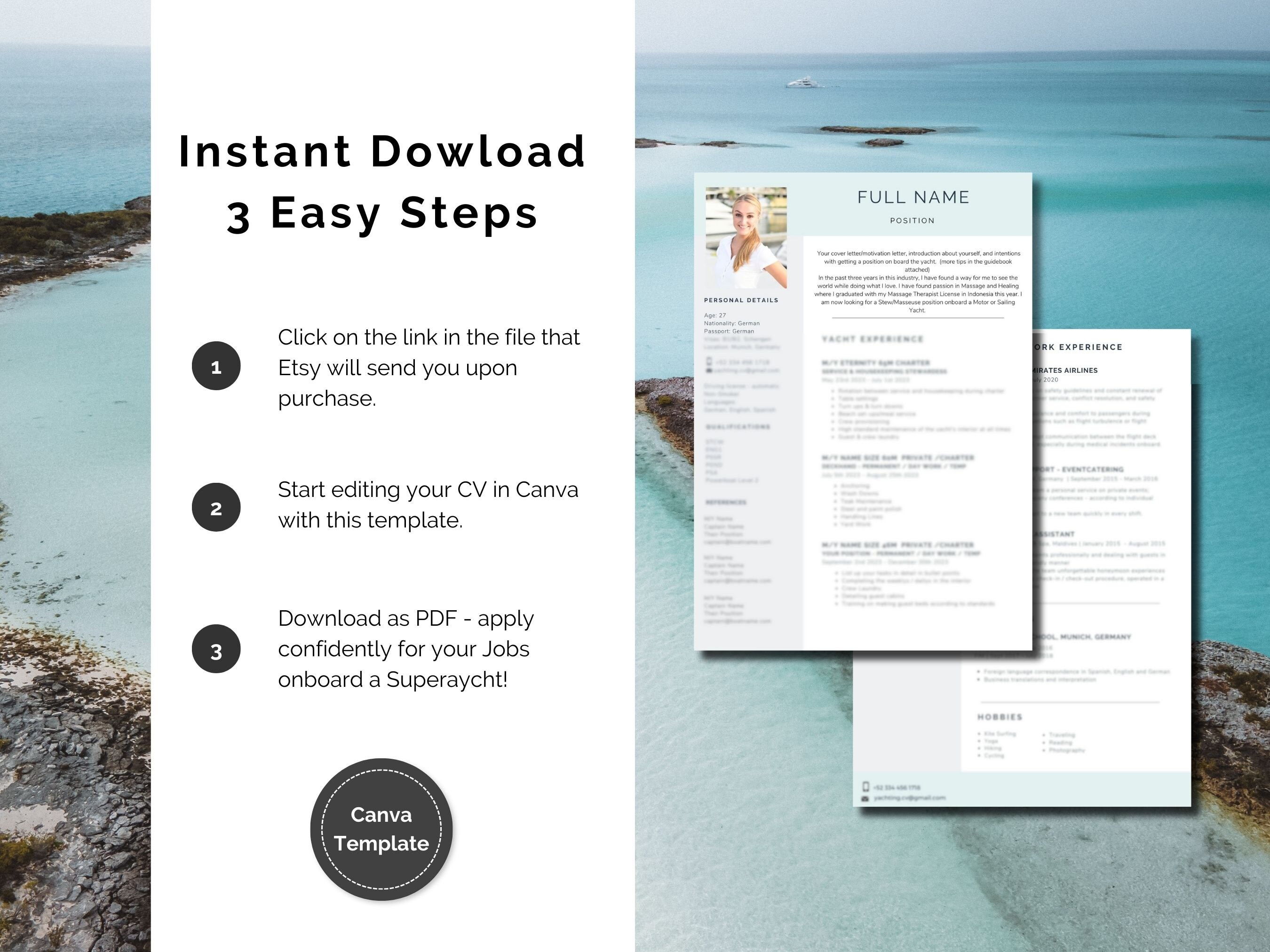 Yachting CV Template and Guidebook | Yacht Crew Guide | Superyacht CV ...
