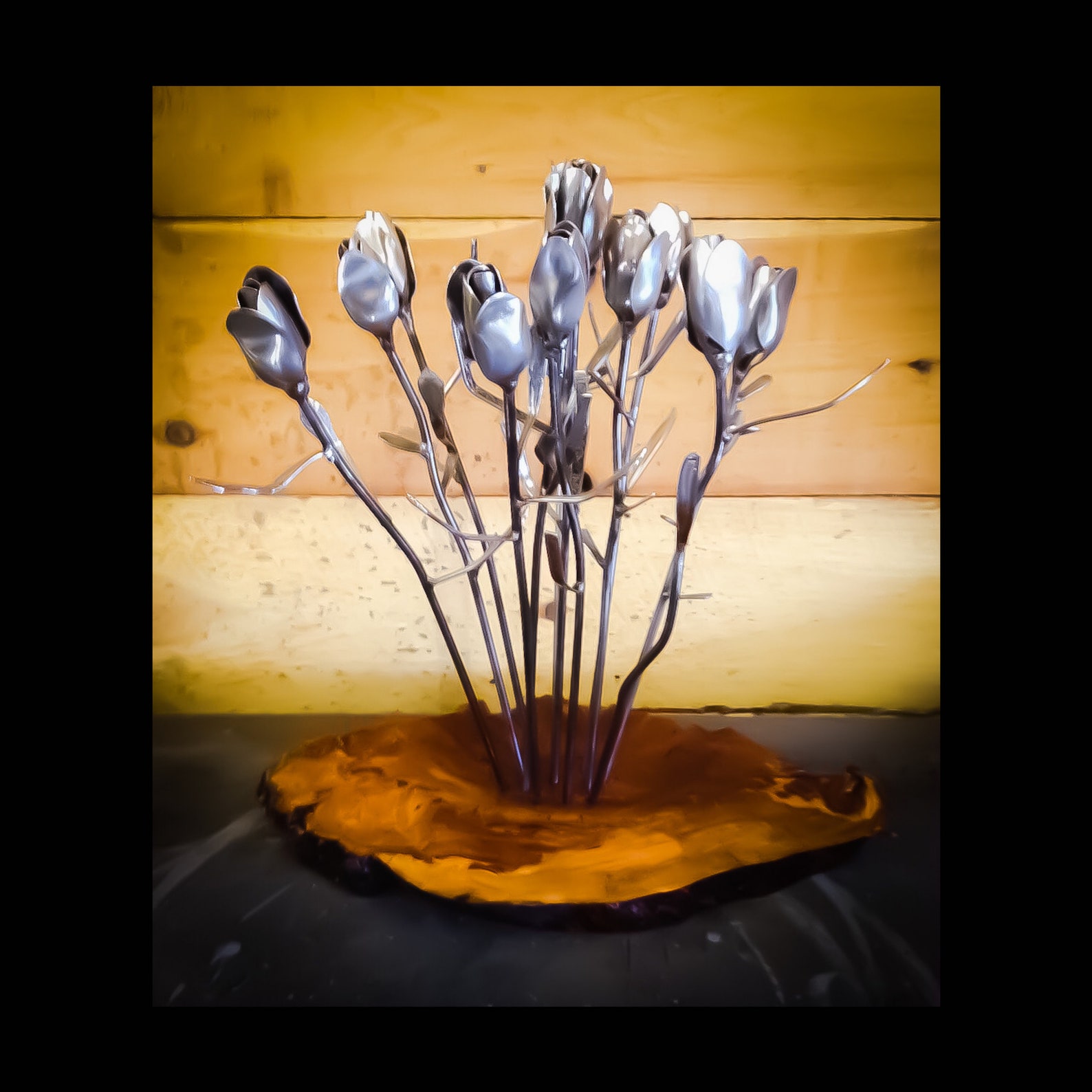 Dozen Metal Roses on Live Edge Wood Base - Etsy