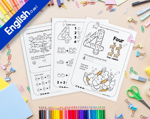 Practice Number Four Learning Numbers Printable Coloring | Etsy