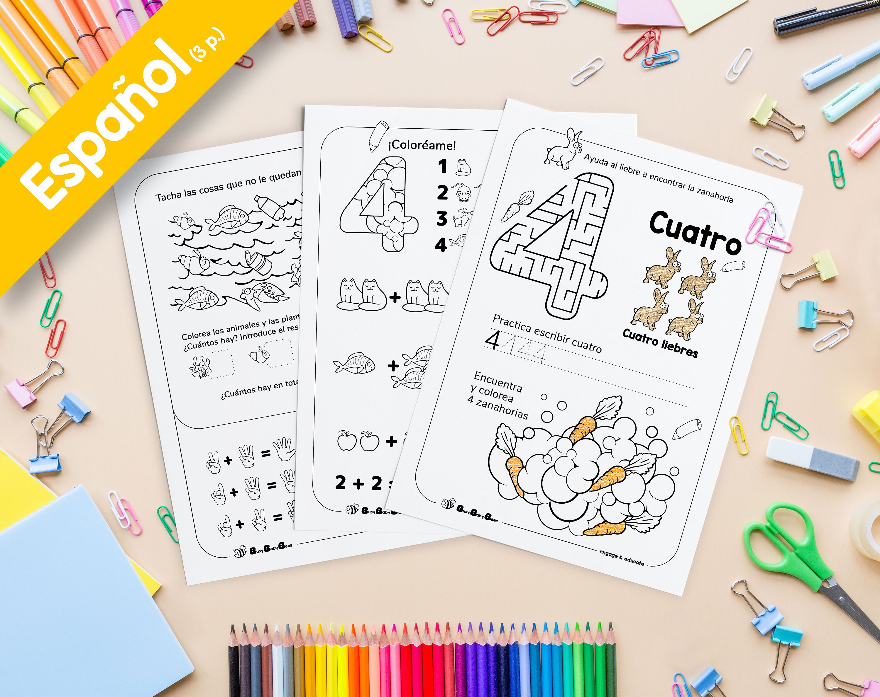 Learning Spanish Printable Homeschool Learning Activity Math Worksheets ...