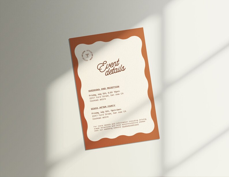 Retro Curve Customizable Wedding Invitation Details Card and - Etsy