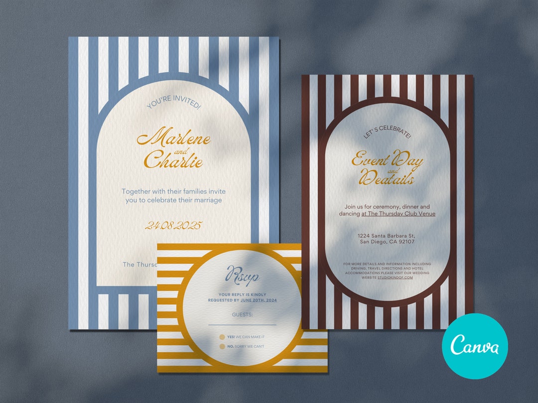 Customizable Classy Stripes Chic Wedding Invitation Template on Canva ...