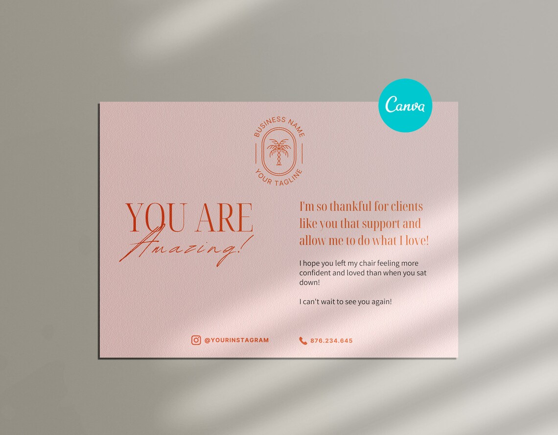 Editable Card Canva Template | Thank You Card Template | Customizable ...