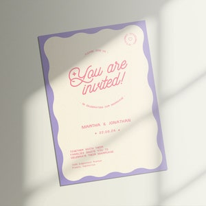 Retro Curve Customizable Wedding Invitation, Details Card and RSVP Card ...