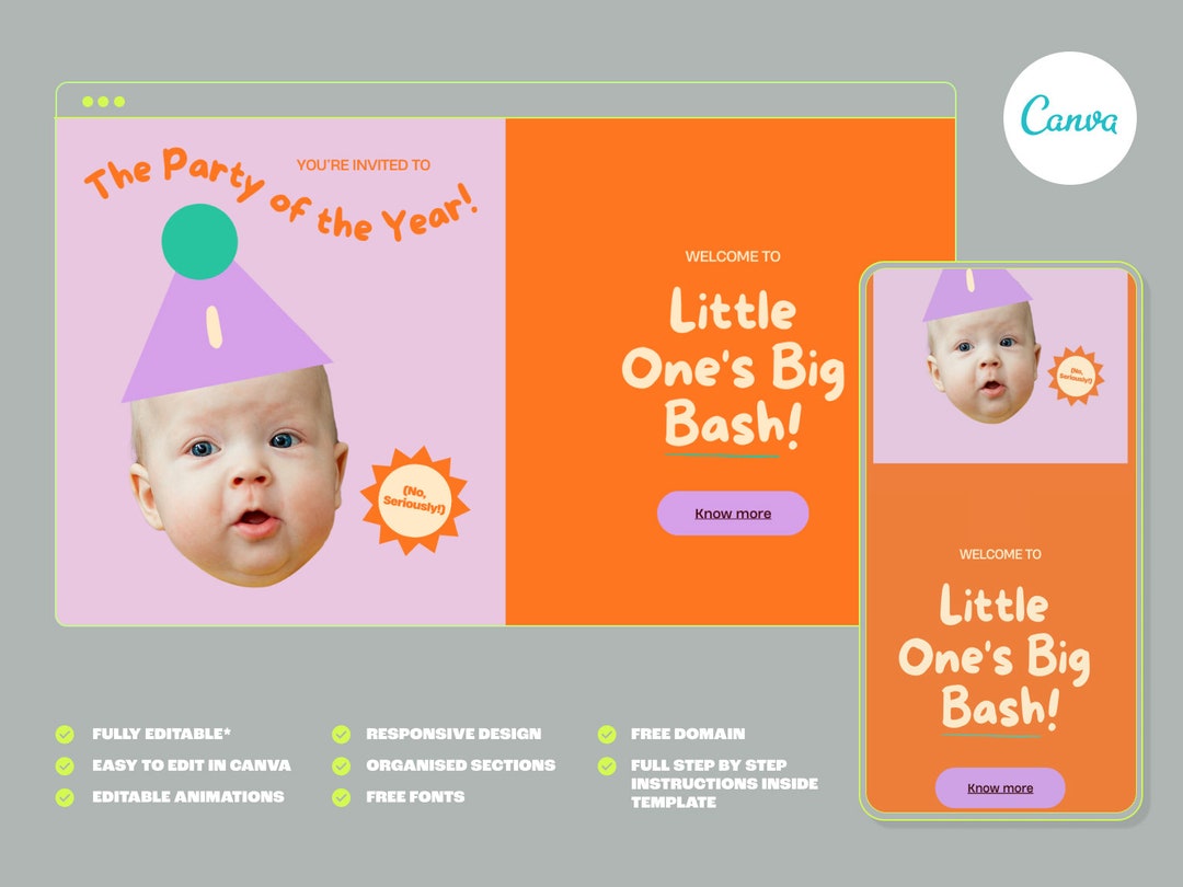 Editable 1st Birthday Party Website Invitation Template - Etsy