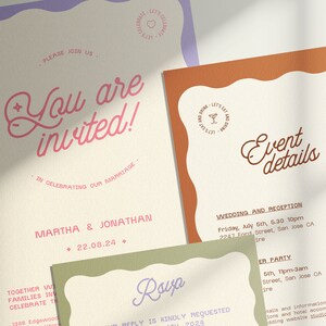 Retro Curve Customizable Wedding Invitation, Details Card and RSVP Card ...
