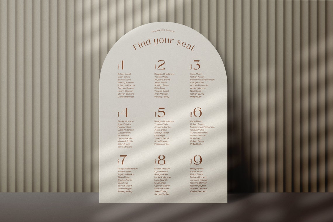 Dreamy Custom Wedding Seating Chart Template in Canva. Minimal Arch ...