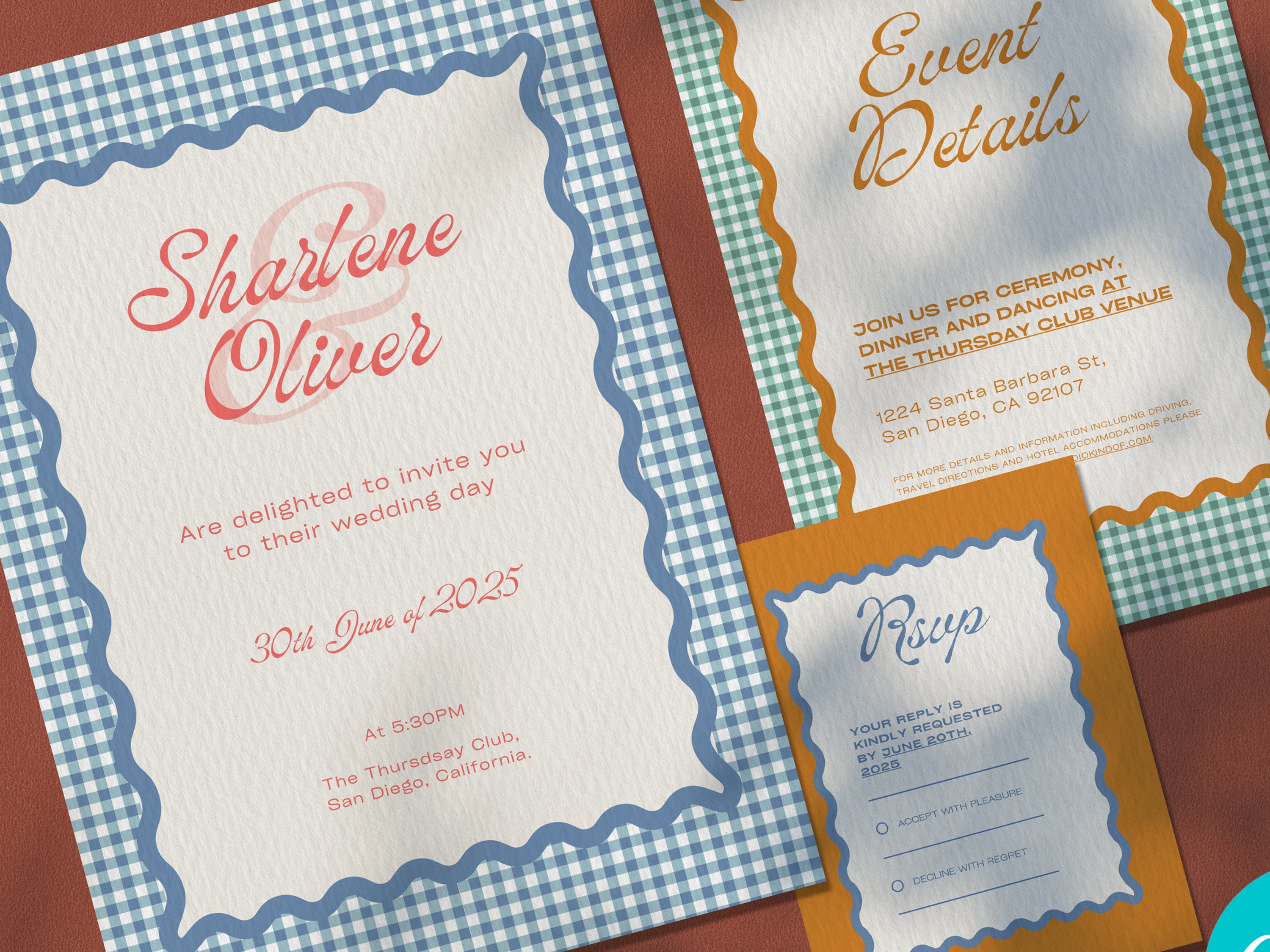 Gingham Wedding Invitation Template: Vichy Chic Customizable Design ...