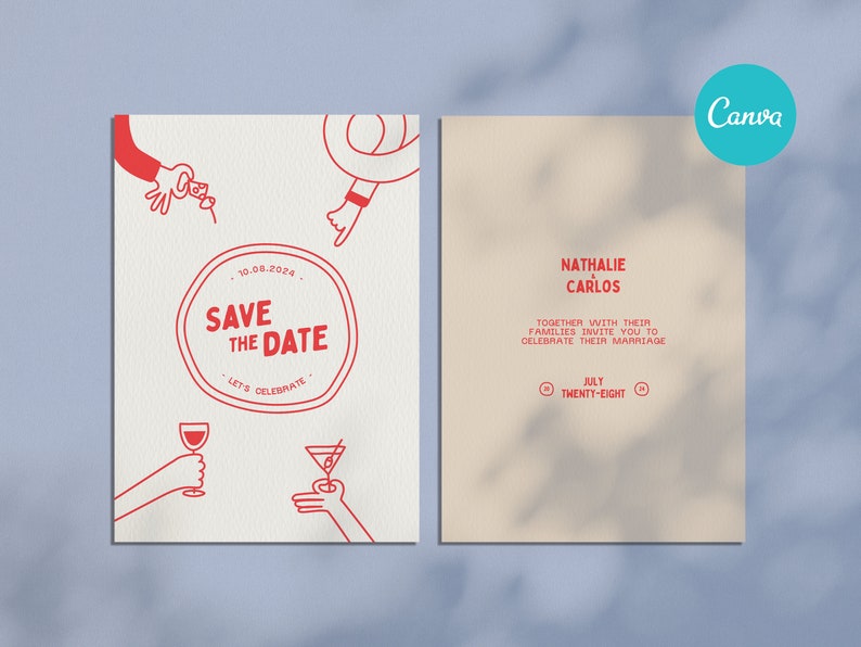 Boho Save the Date Invitation Template: Modern Wedding Design (canva ...