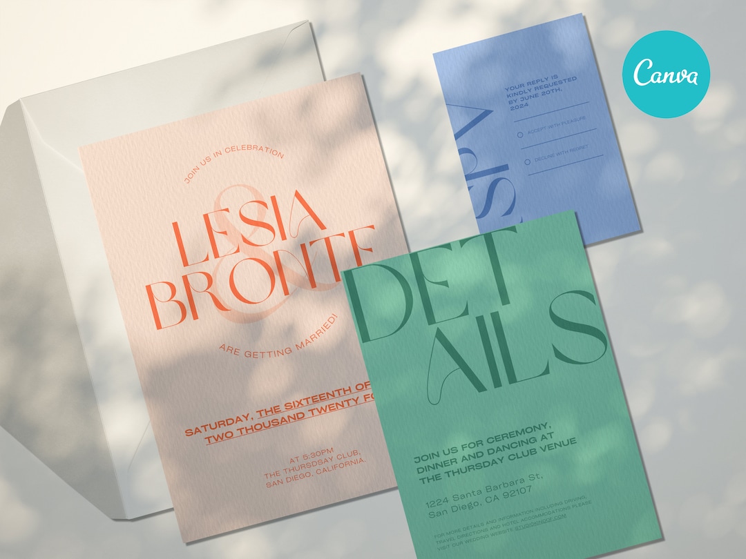 Colorful Customizable Wedding Invitation Template in Canva. Easy to ...